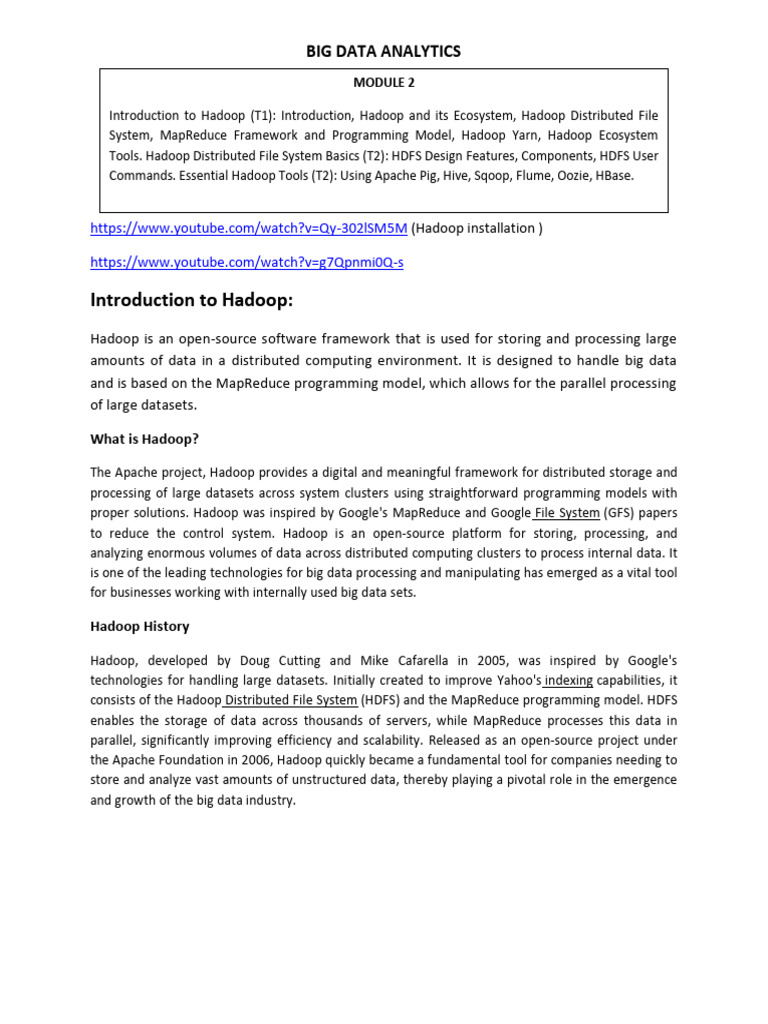 Module 2 Big Data Analytics | PDF | Apache Hadoop | Map Reduce