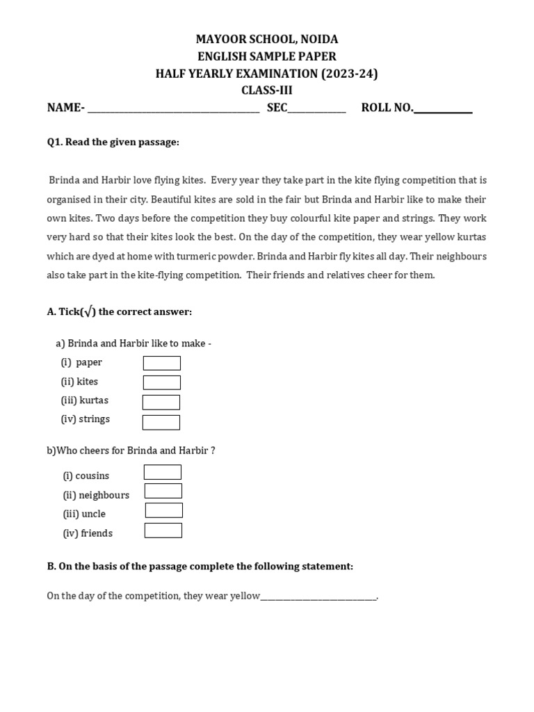 Sample Paper H-Yrly CL 3 | PDF | Language Families | Language Mechanics