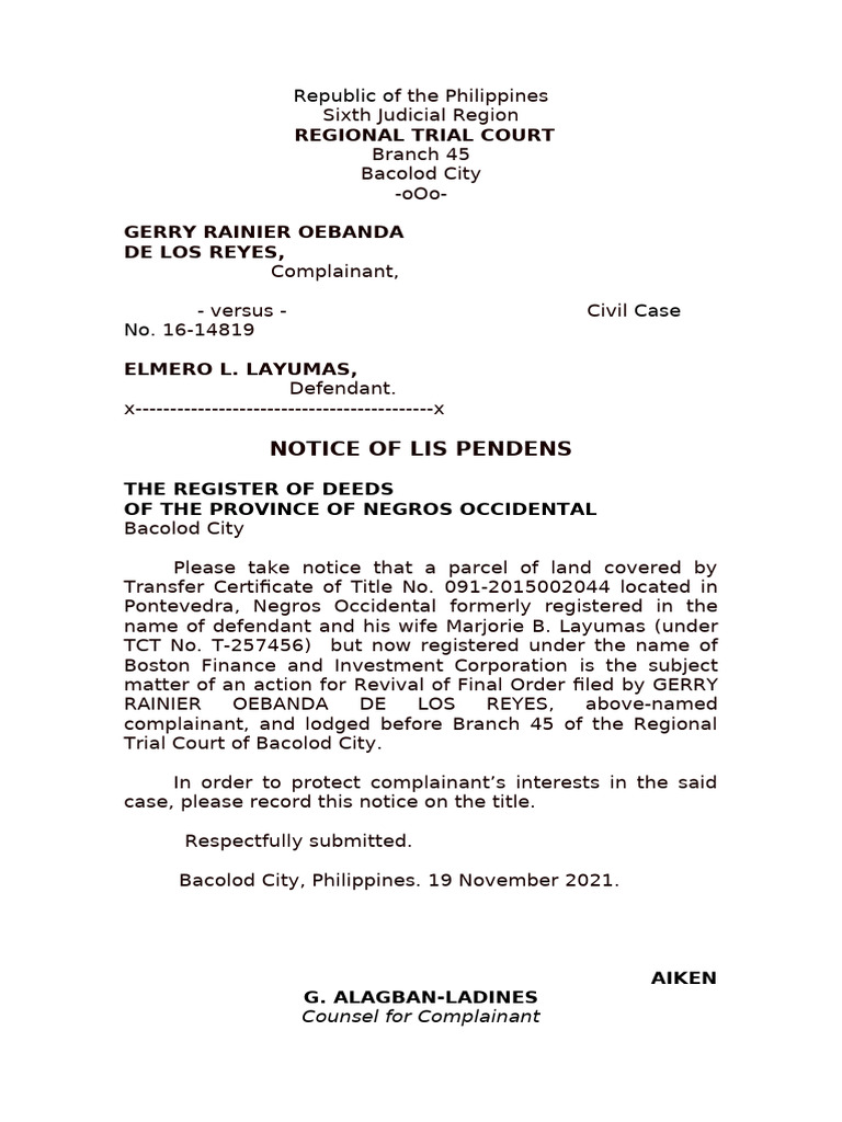 Notice of Lis Pendens | PDF | Public Law | Justice