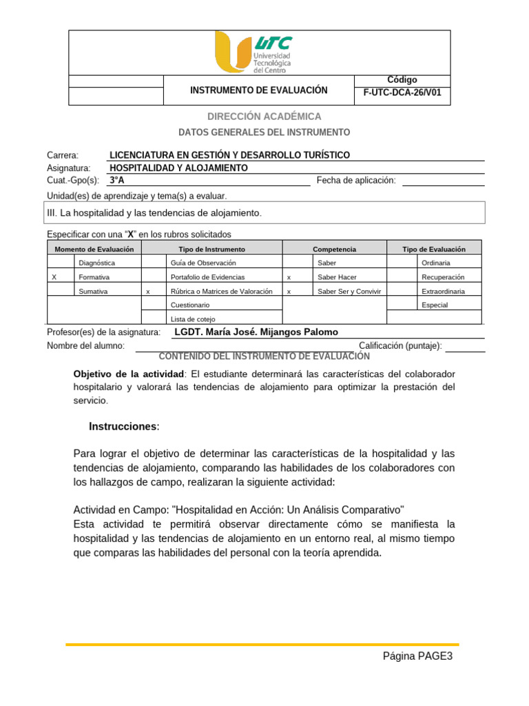 U3e4 (Saber-Sh-Cv) | PDF | Evaluación | Hotel