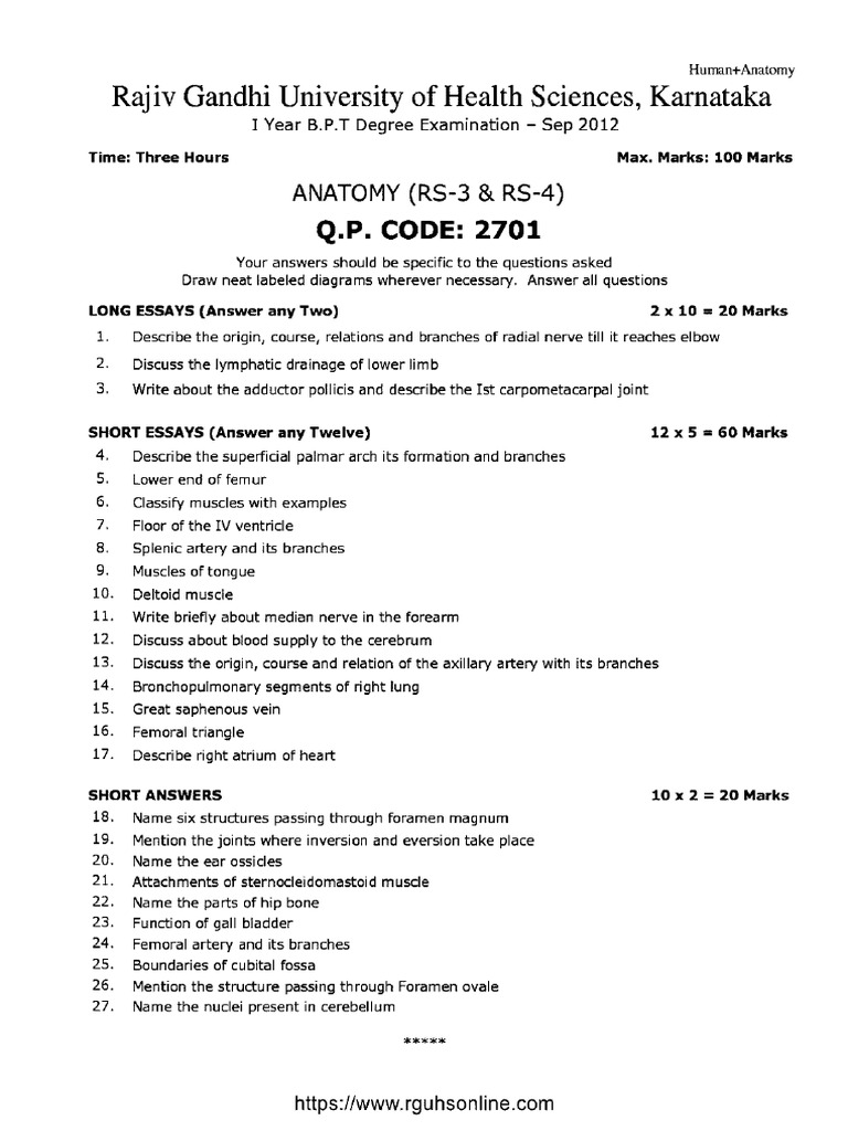 BPT 1 Year Anatomy Rs 3 and Rs 4 2701 Sep 2012 | PDF