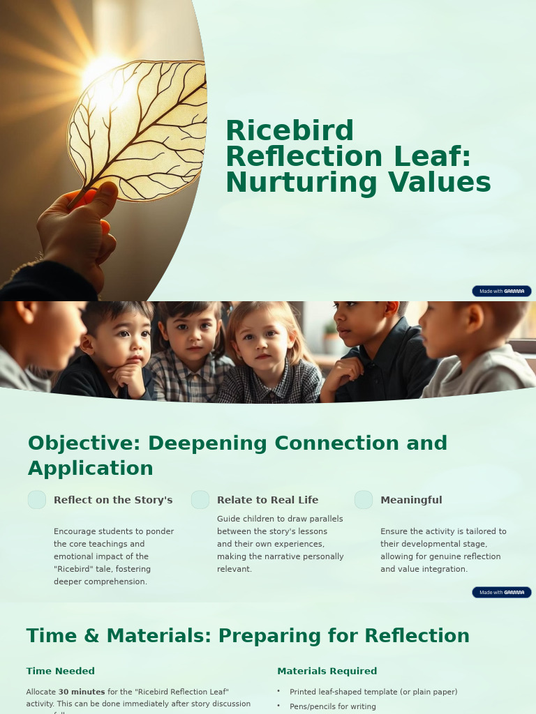 Ricebird Reflection Leaf Nurturing Values | PDF