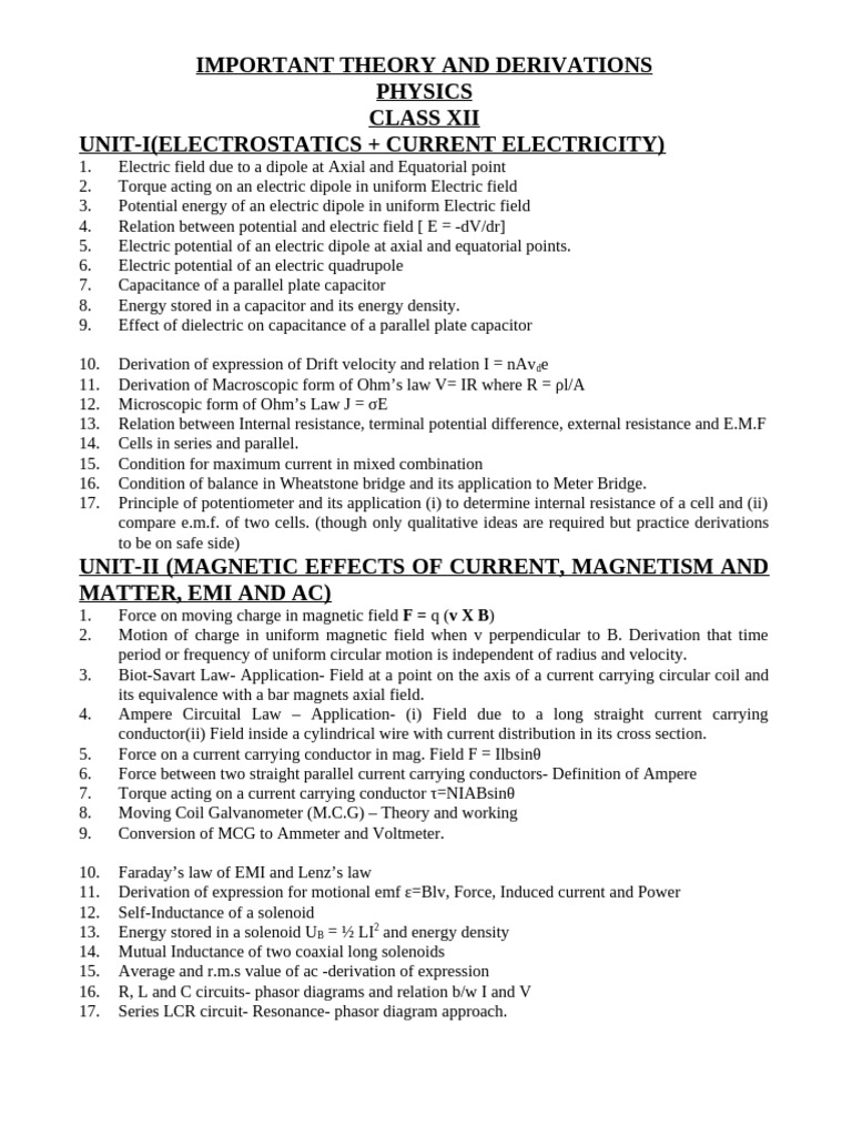 Important Theory For Class Xii Examination | PDF | Inductance | Capacitor