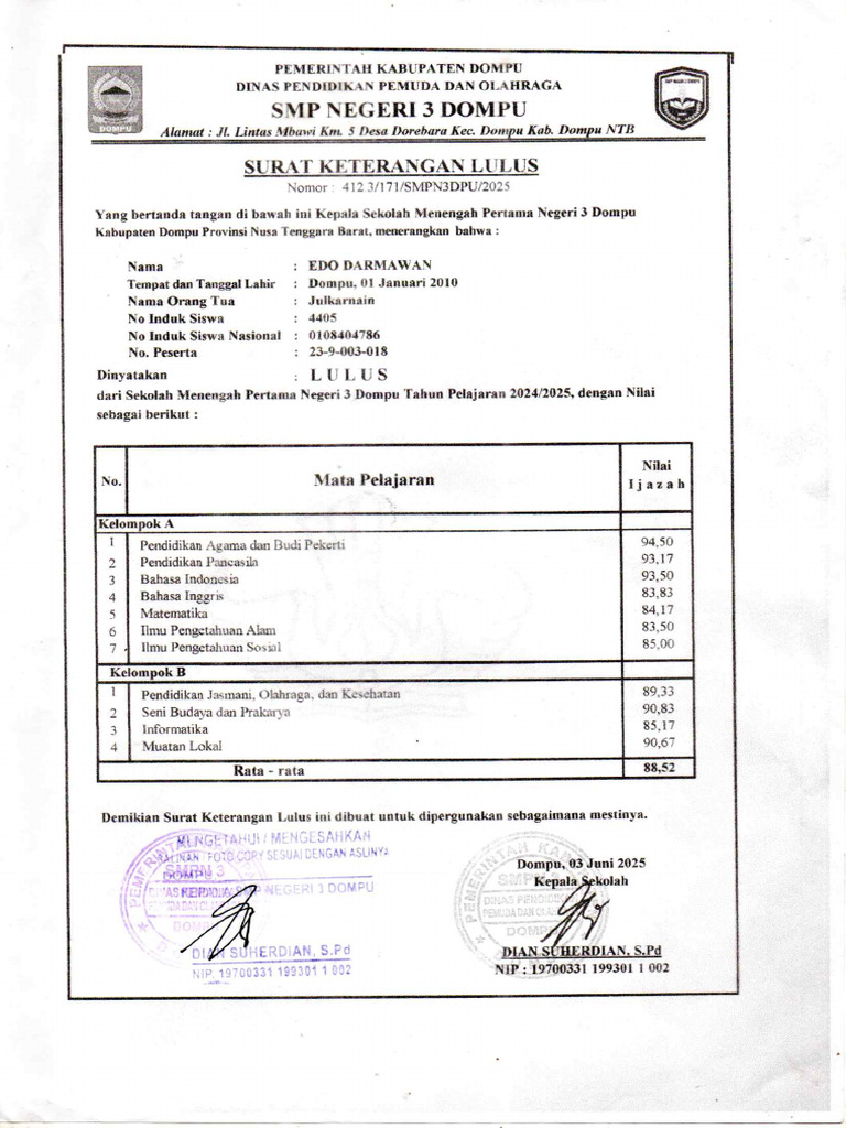 Surat Keterangan Lulus | PDF