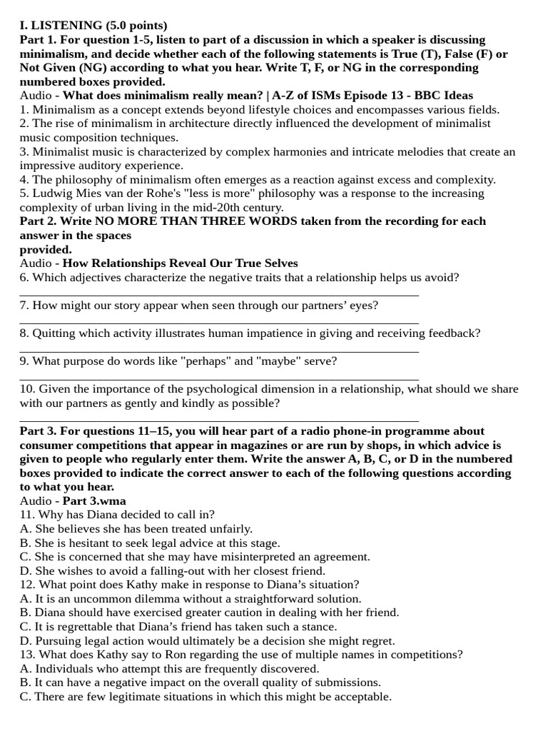 Listening Comprehension on Minimalism and Journalism | PDF | Minimalism ...