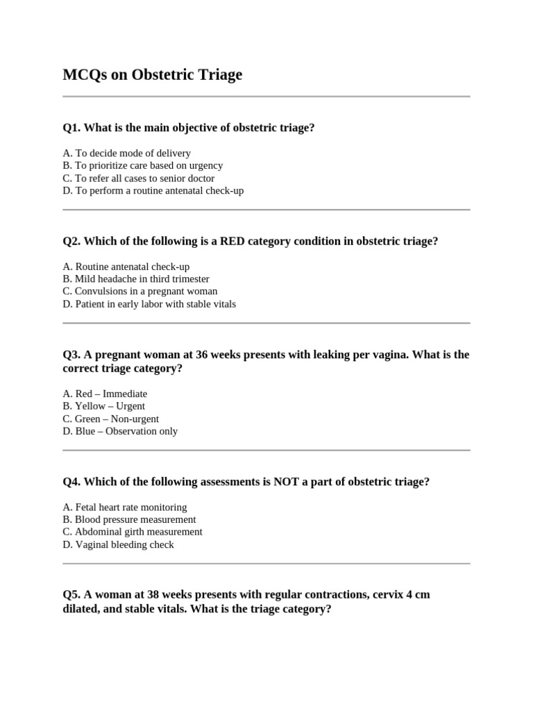 Obstetrics Triage MCQ | PDF