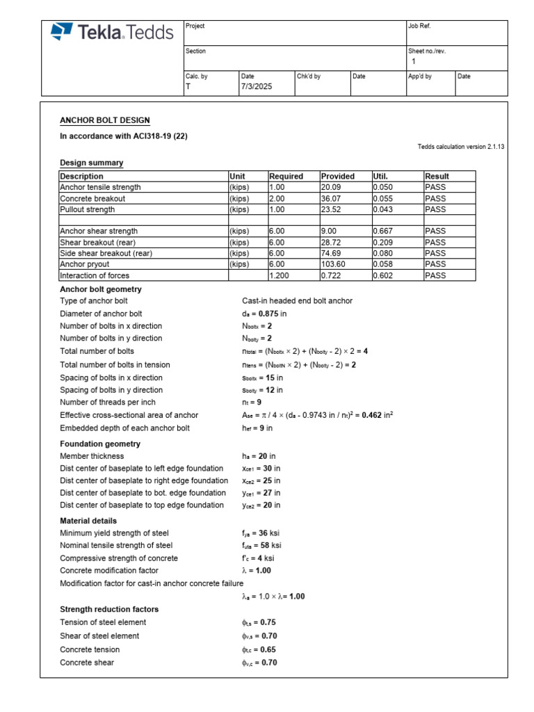 Cast-in Anchor Bolt Design Summary | PDF | Concrete | Materials