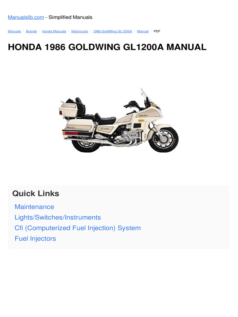 1986 Honda Goldwing GL1200A Manual | PDF | Exhaust Gas | Gallon