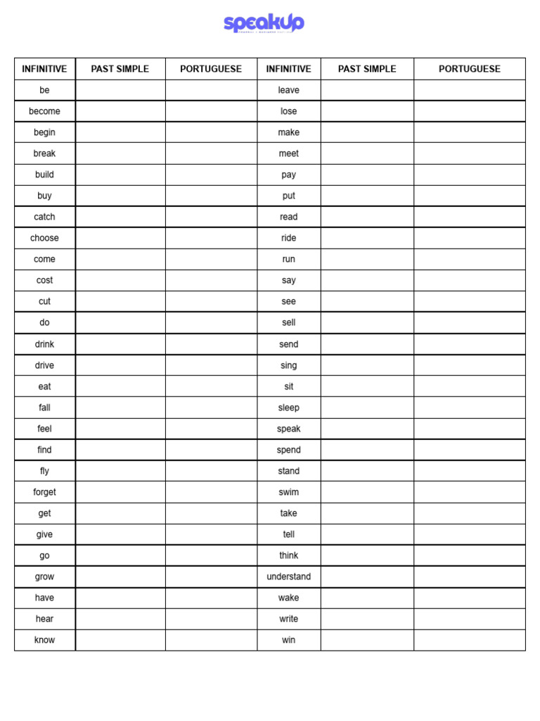 Portuguese Infinitive and Past Simple Verbs | PDF