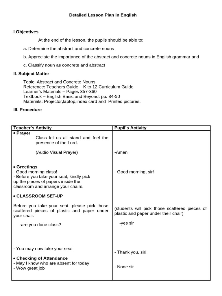 Detailed Lesson Plan in English 21 | PDF | Lesson Plan | Senses