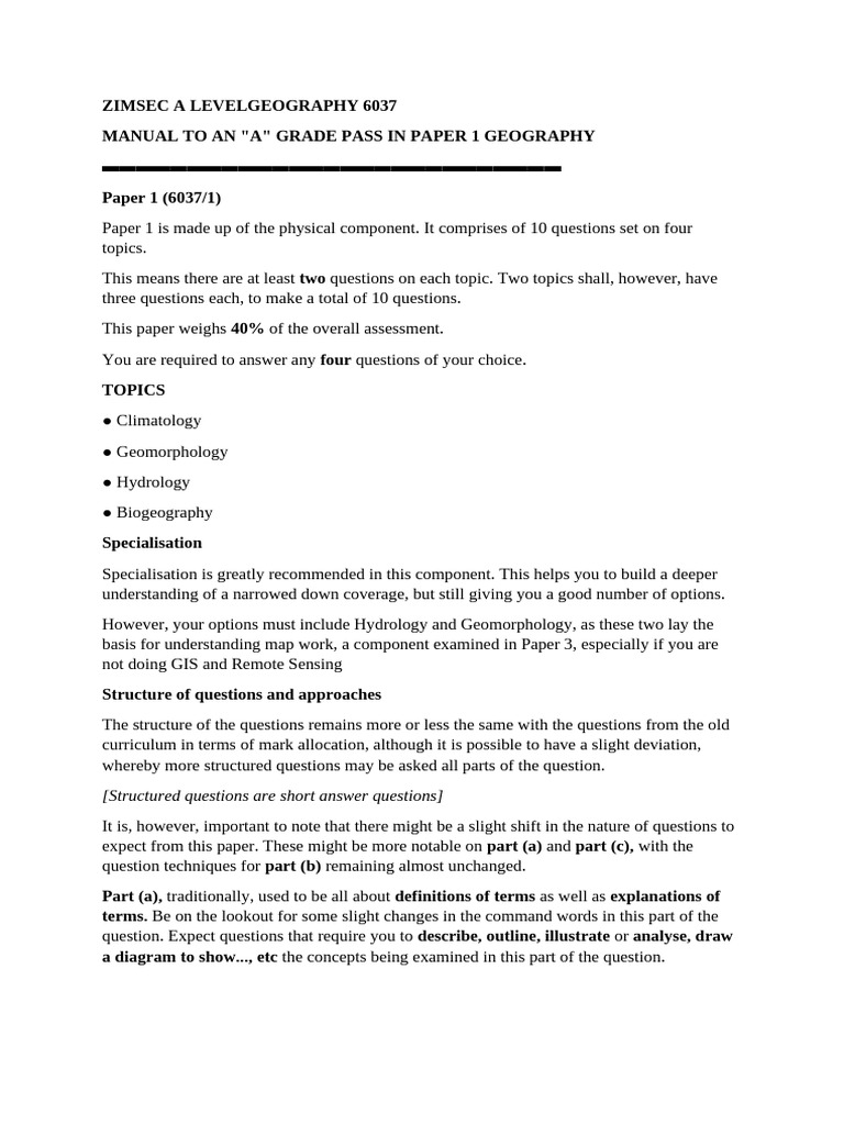 Zimsec A Level Geo p1 Tips | PDF | Definition | Geography