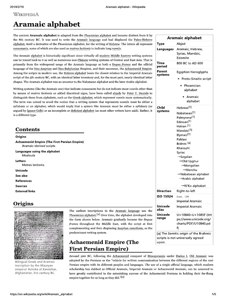 Aramaic Alphabet - Wikipedia | PDF