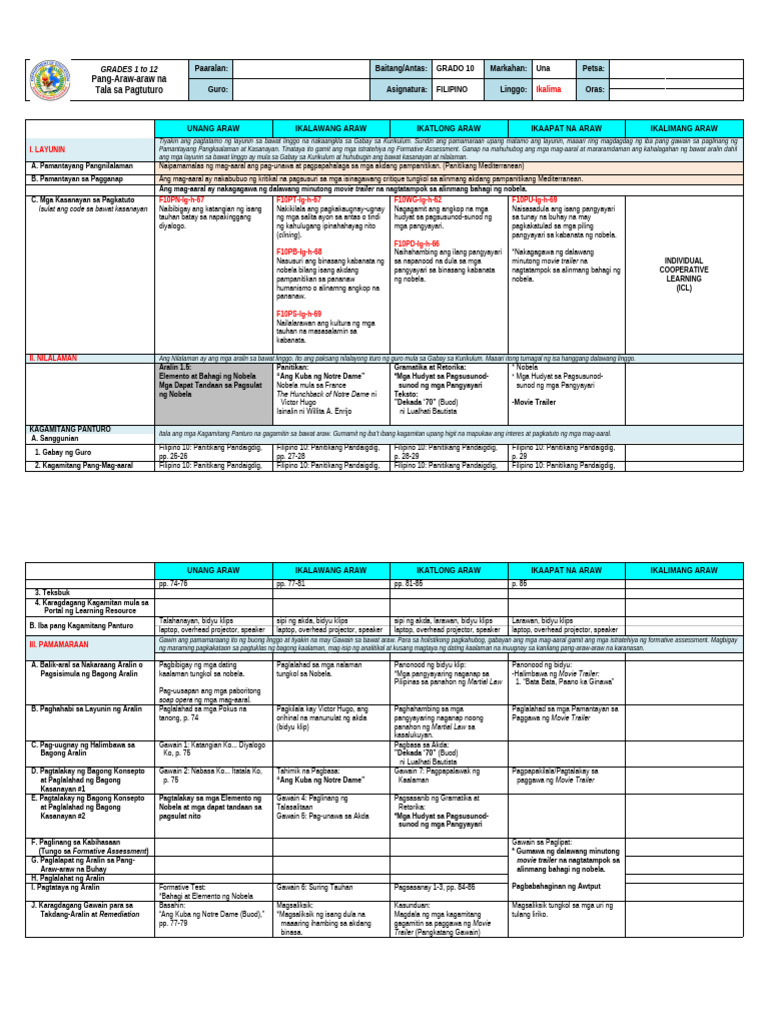 5 DLL in Filipino 10. Aralin 1.5 | PDF