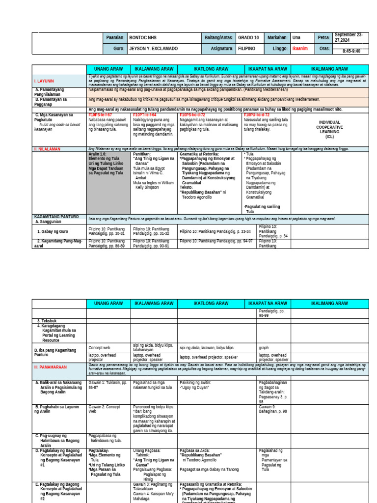 6 DLL in Filipino 10. Aralin 1.6 | PDF