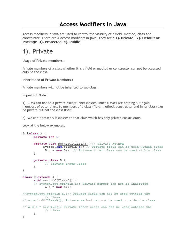 01 Access Modifiers | PDF | Class (Computer Programming) | Method (Computer Programming)
