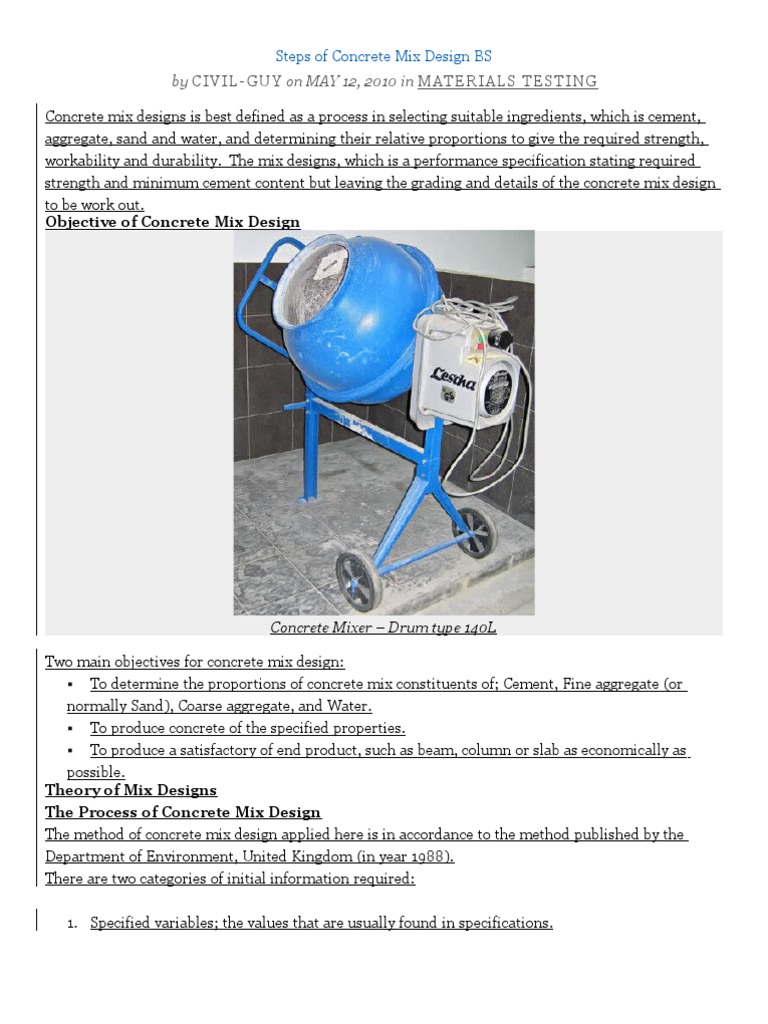 Concrete Mix Design Steps BS Method | PDF | Construction Aggregate | Concrete