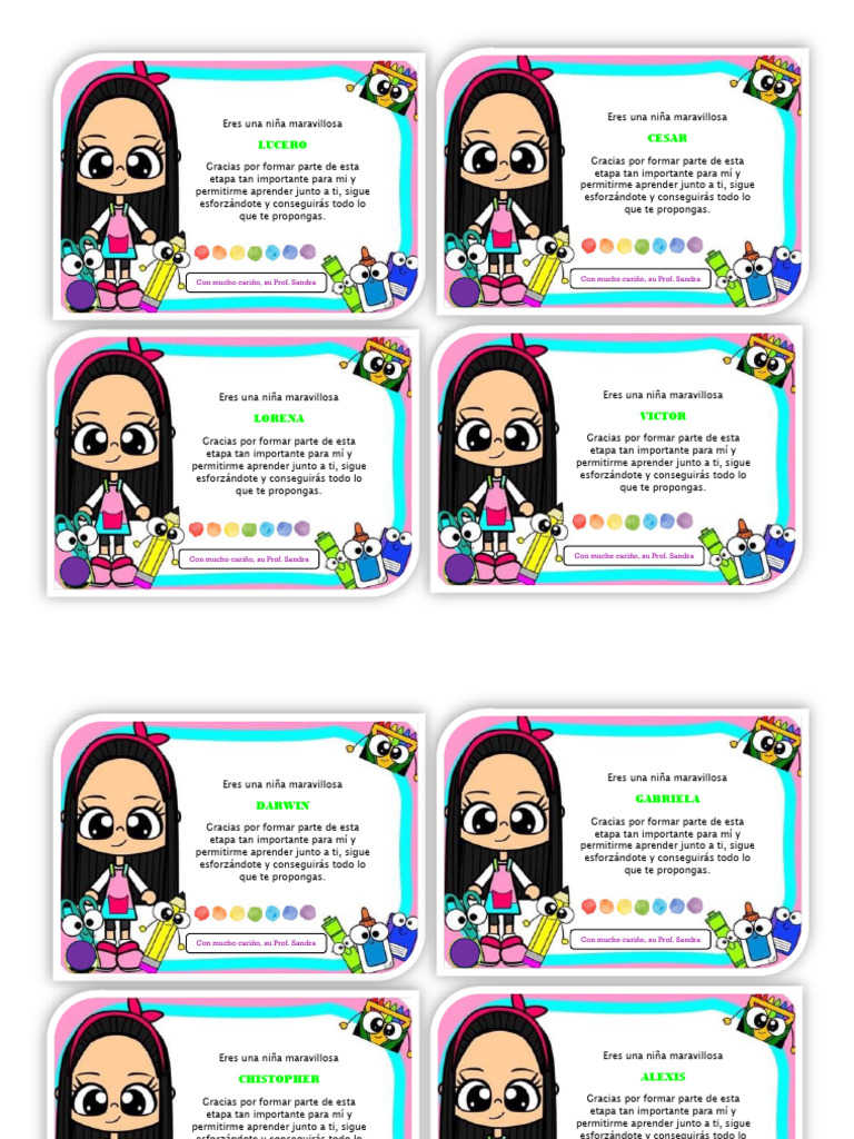 Tarjetas de agradecimiento para alumnos | PDF