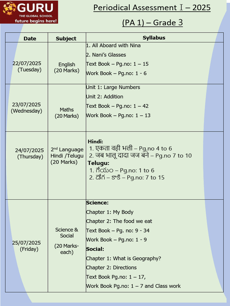 PA 1 - Grade 3 - Syllabus | PDF