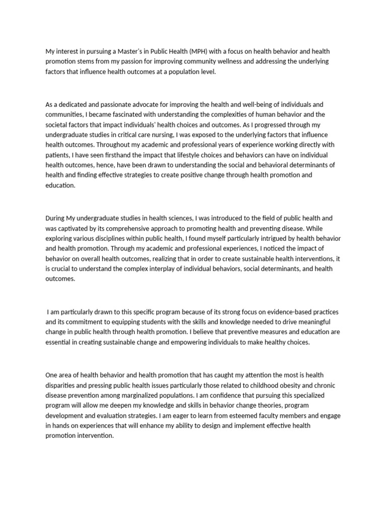 Master's in Public Health Focused on Health Promotion | PDF | Public ...
