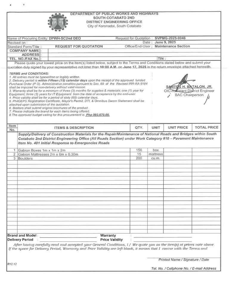 Request For Quotation | PDF