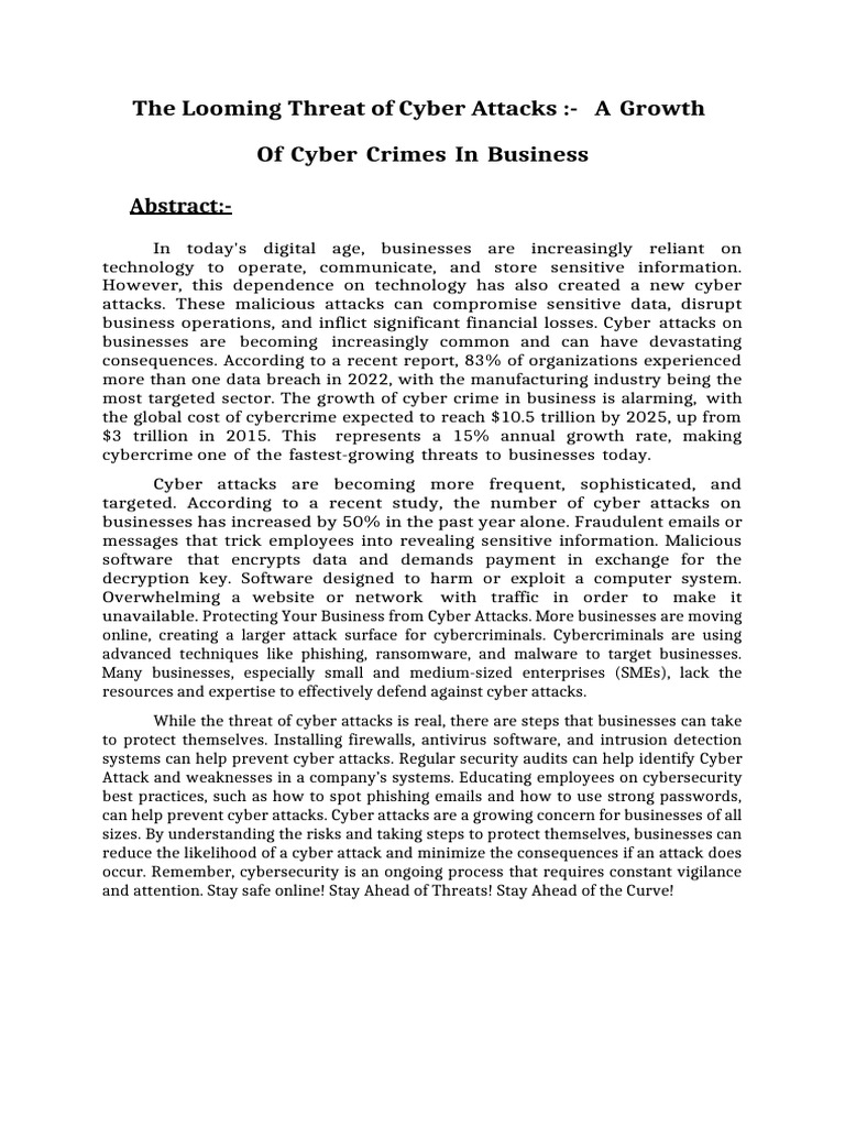 Rise of Cyber Attacks in Business | PDF | Cybercrime | Security