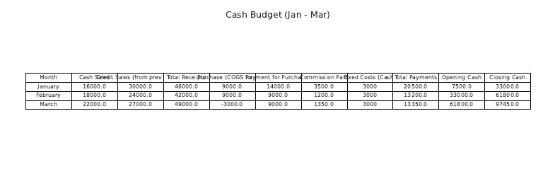 Cash Budget Jan Mar | PDF