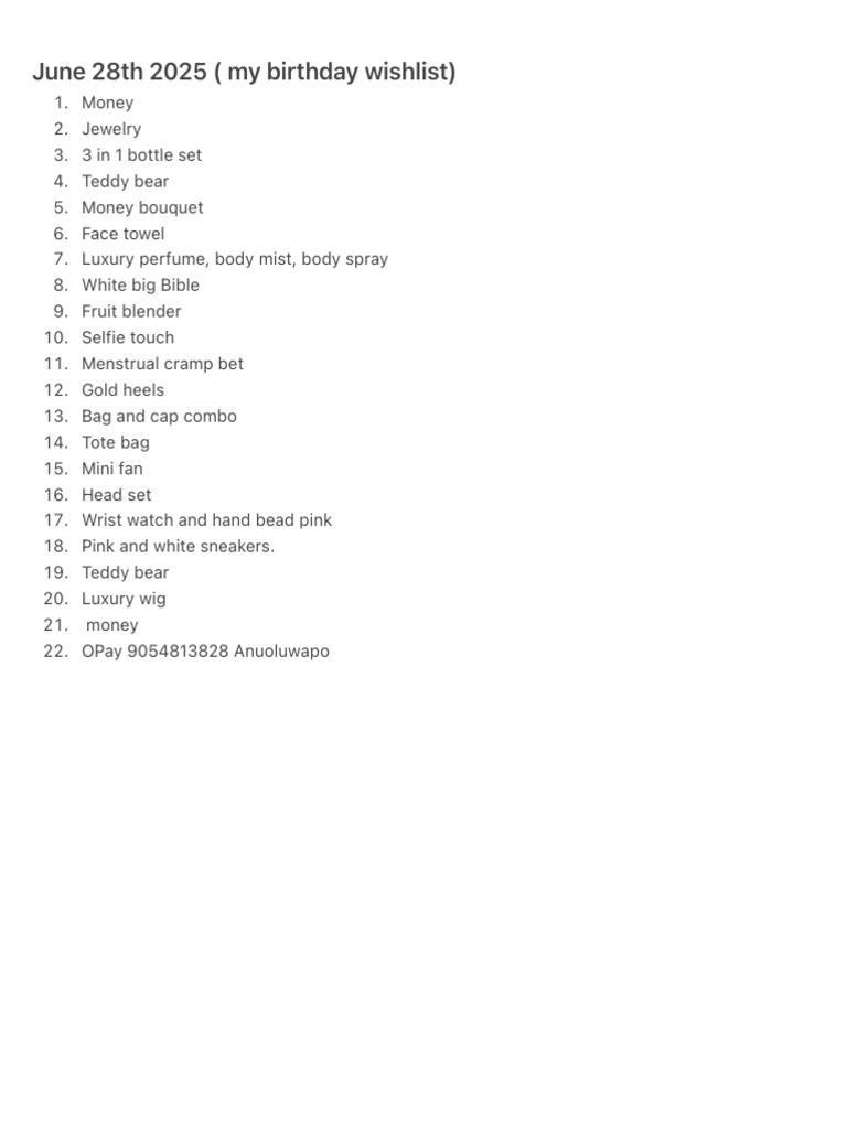 June 28th 2025 (My Birthday Wishlist) | PDF