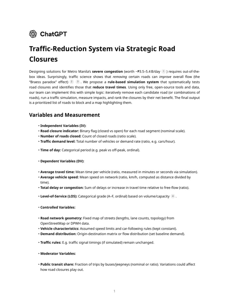 Traffic-Reduction System Via Strategic Road Closures | PDF | Traffic ...