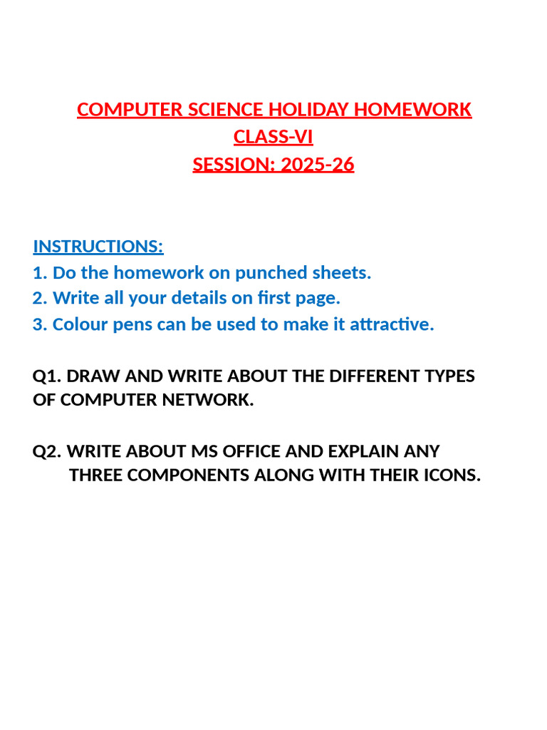 Class VI Computer Science Homework Guide | PDF