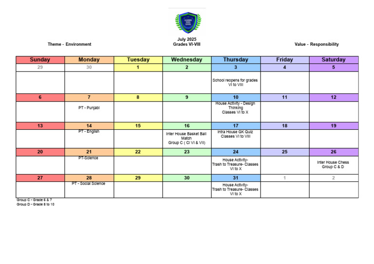 Planner 20250703123306 Calendar July Grades Vi - Viii - XLSX - July ...