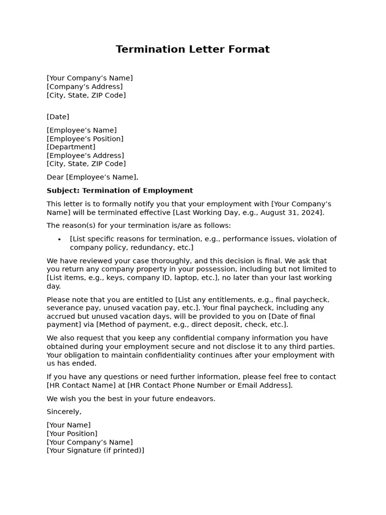 Termination Letter Template | PDF