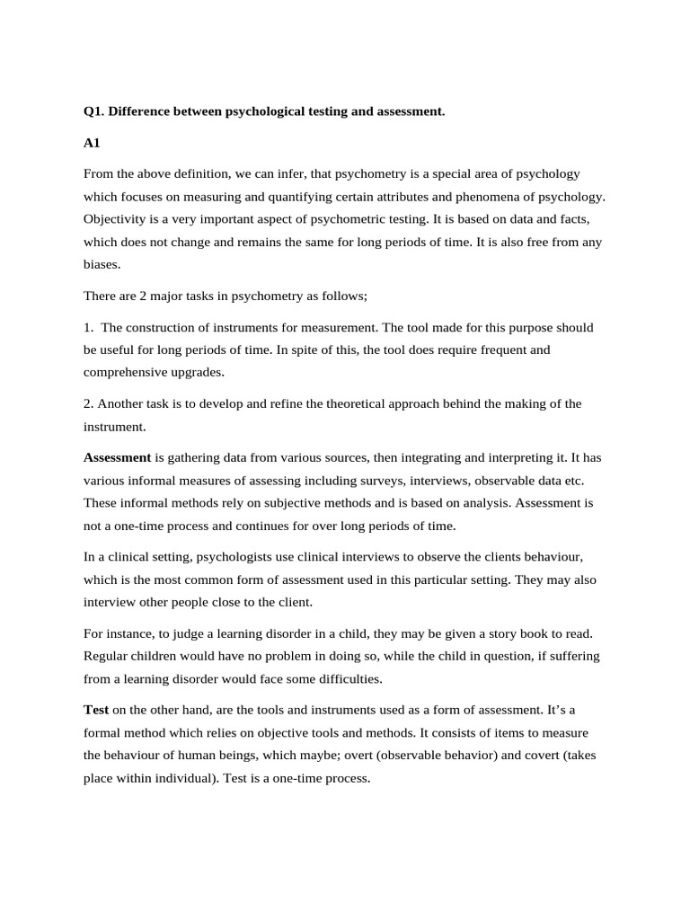 Diff Between Psychological Assessment and Testing | PDF | Educational ...