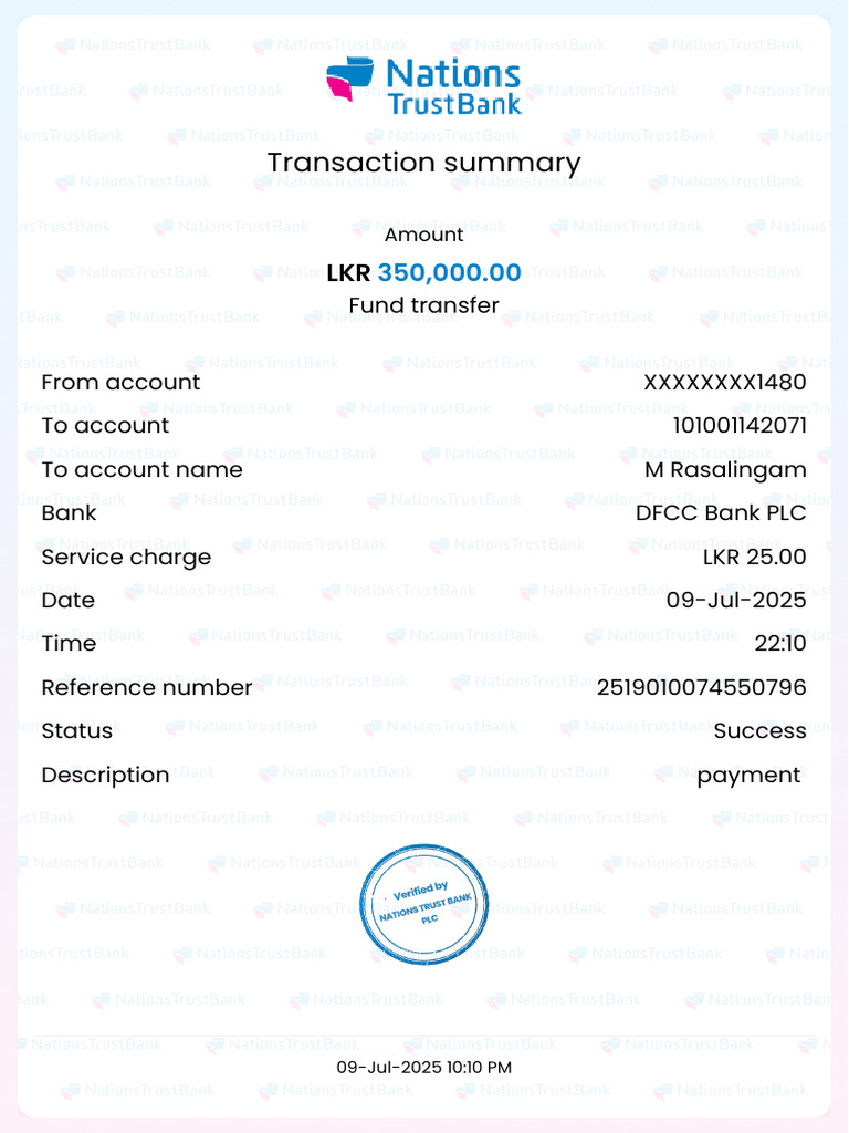 Successful Fund Transfer Receipt | PDF
