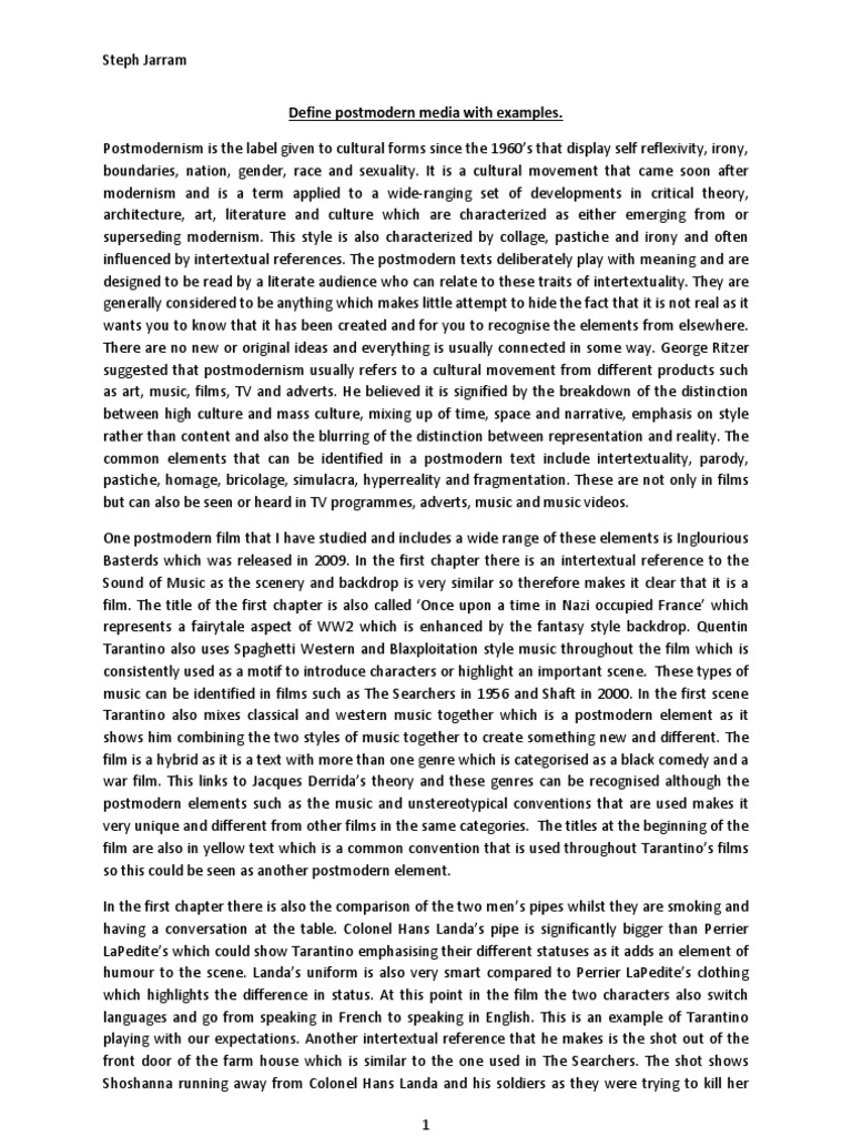 Define Postmodern Media With Examples | PDF