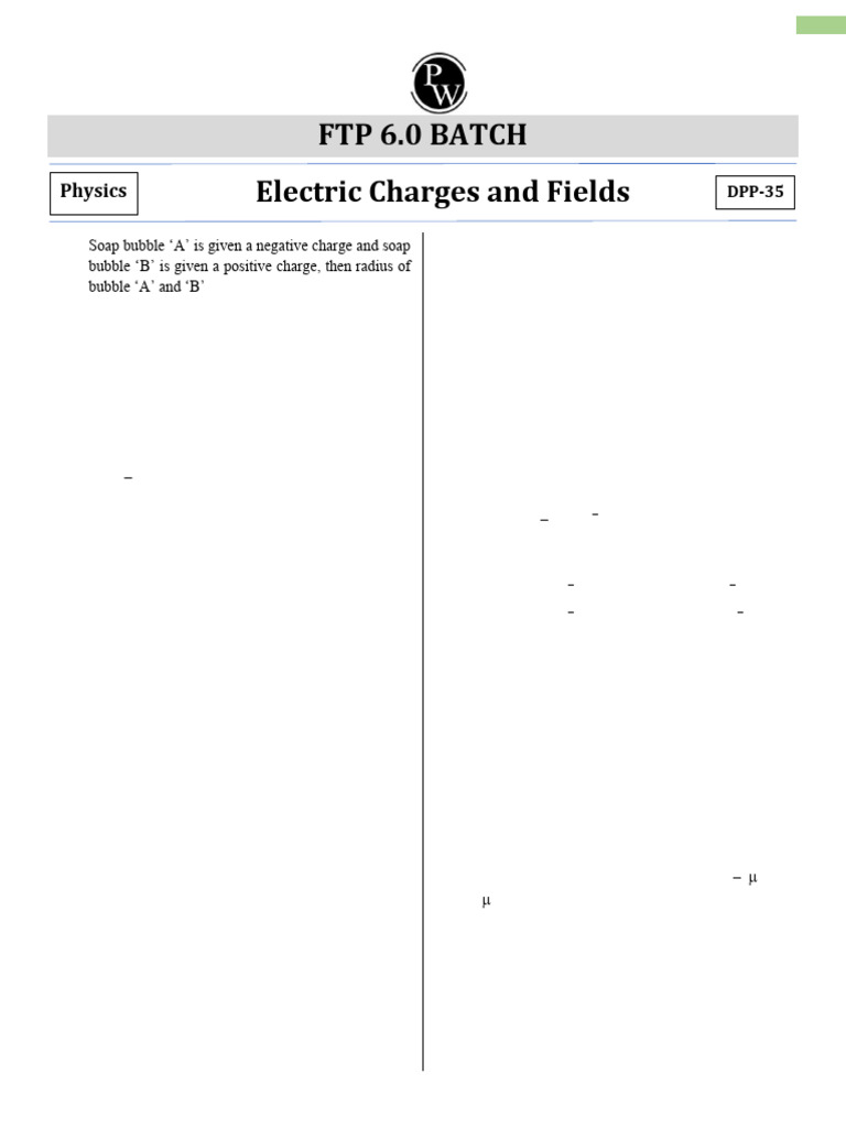 35.electric Charges and Field - DPP 35 - FTP 6.0 PHYSICS B | PDF ...