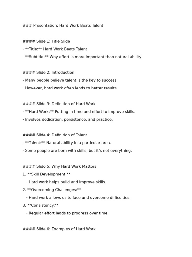 Hard Work Over Talent for Success | PDF