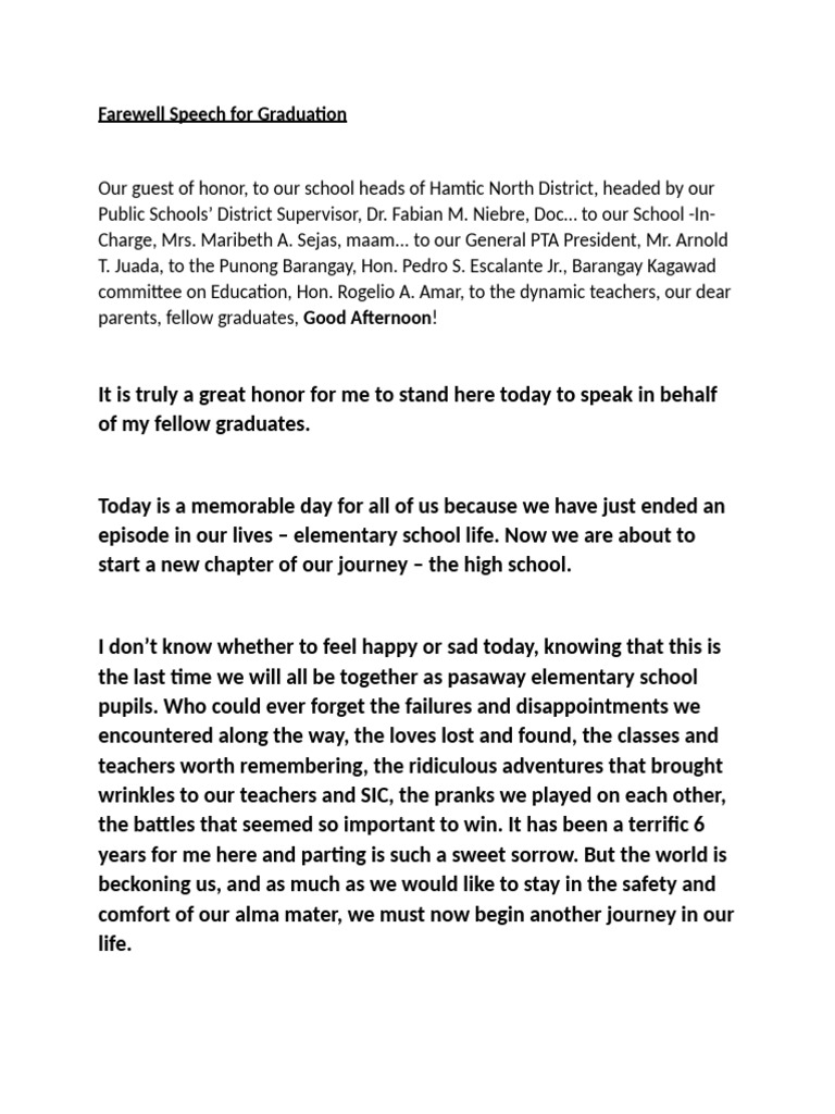 Graduation Farewell Speech 2025 | PDF