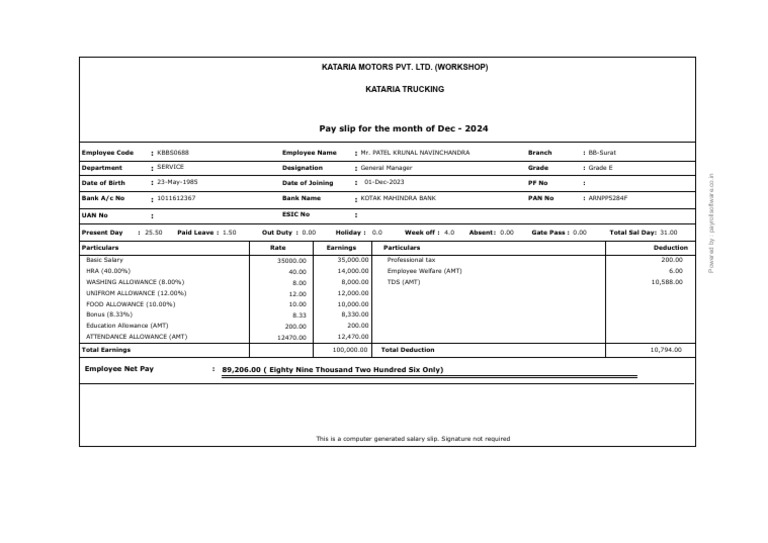 4 RPT - Pay - Slip DEC 2024 | PDF | Taxes | Government Finances