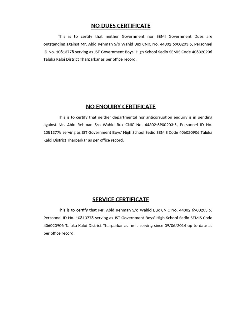 No Dues Certificate | PDF