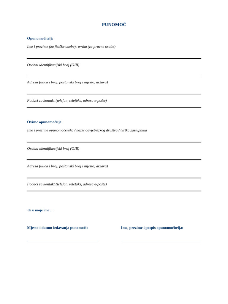 Obrazac Punomoc Zastupanje 2 | PDF