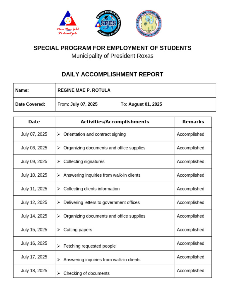 Spes Accomplishment Report Form | PDF