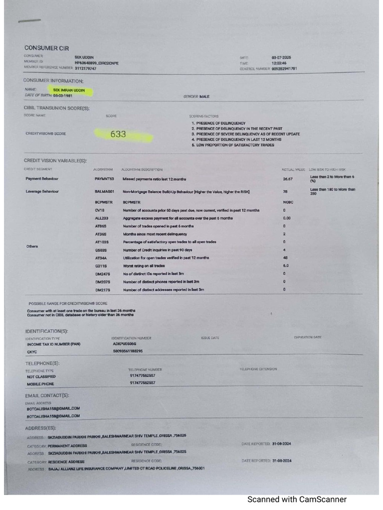 All Cibil Report Sek Imran Uddin | PDF