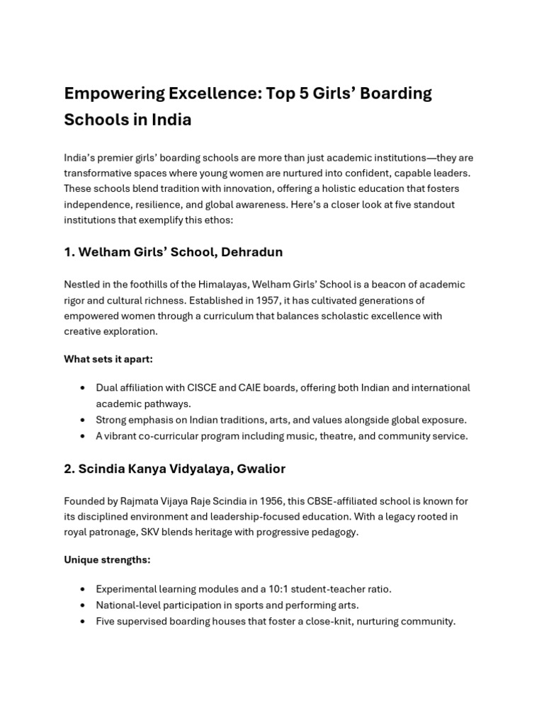 Top 5 Girls' Boarding Schools in India | PDF | Learning | Cognition
