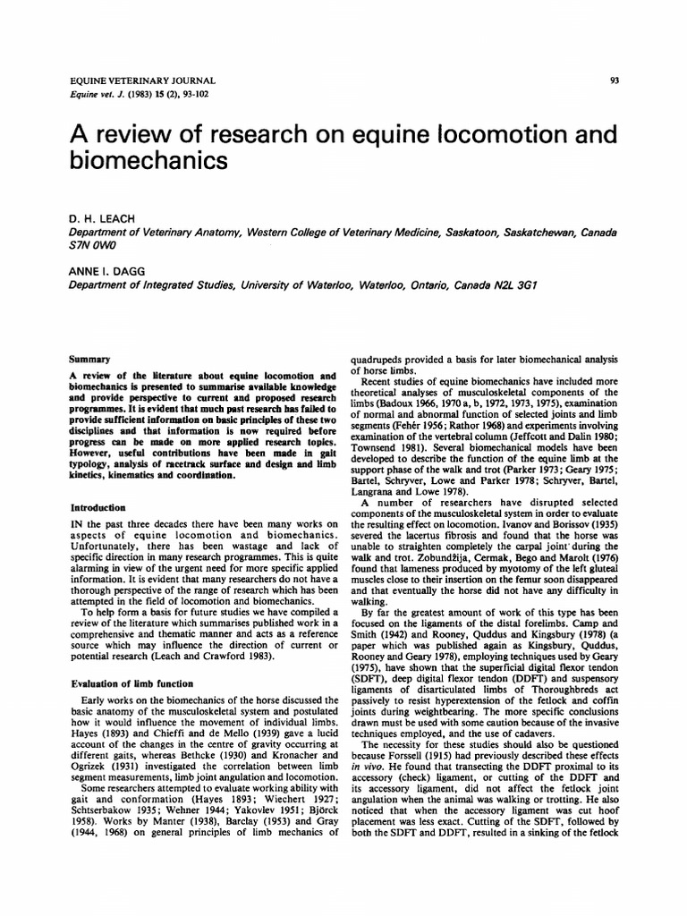A Review of Research On Equine Locomotion and Biomec Hanks - Leach and ...