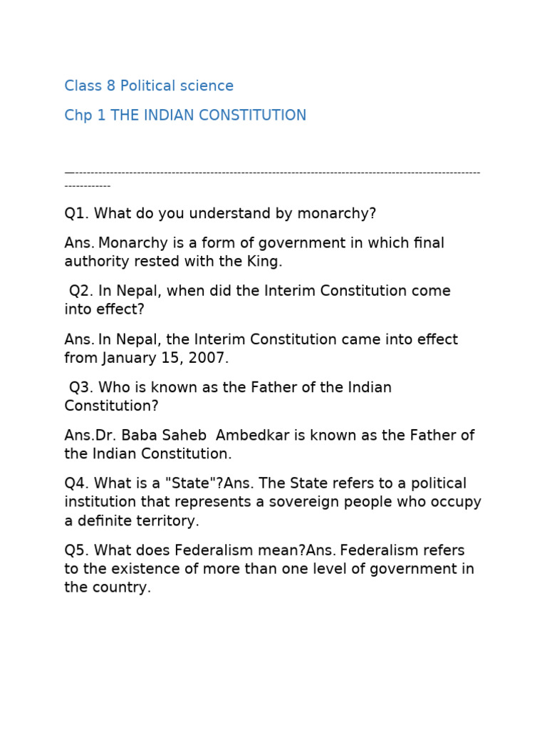Class 8 Ps The Indian Constitution | PDF | Constitution | Governance