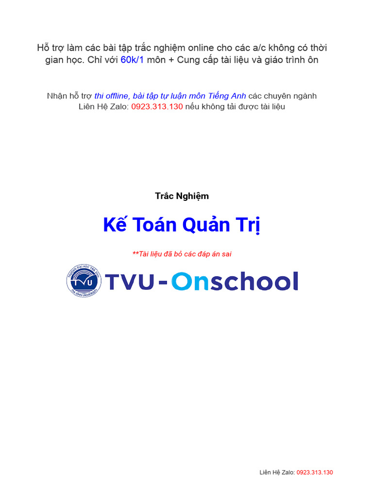 (123doc) Trac Nghiem Giao Trinh Ke Toan Quan Tri Dai Hoc Tra Vinh | PDF