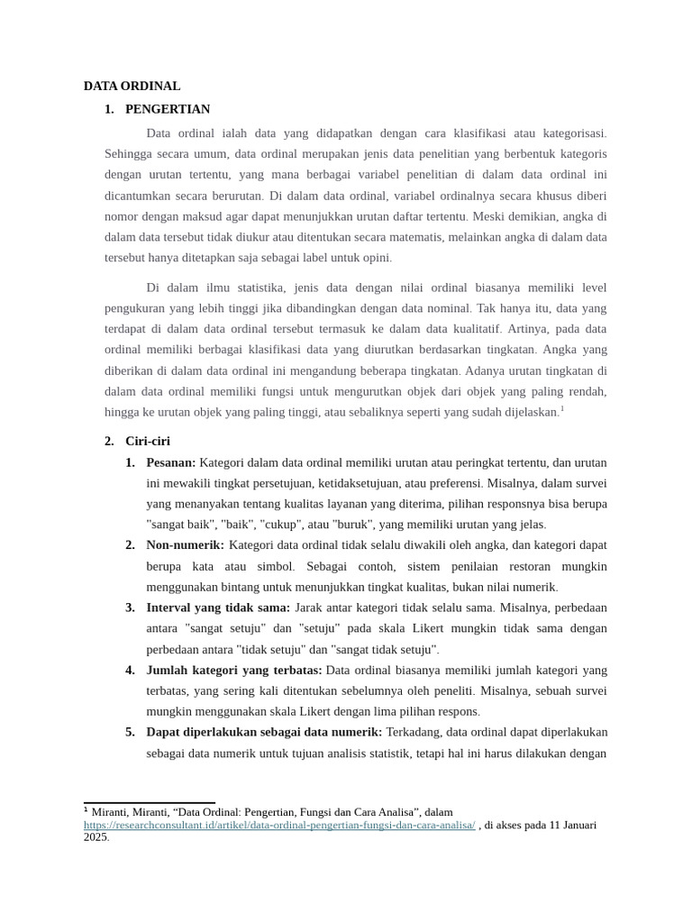 Pengertian dan Ciri Data Ordinal | PDF