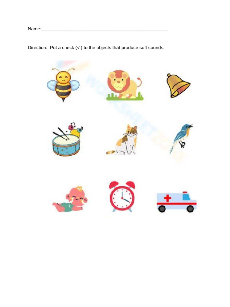 Soft and Loud Sound Objects Checklist | PDF
