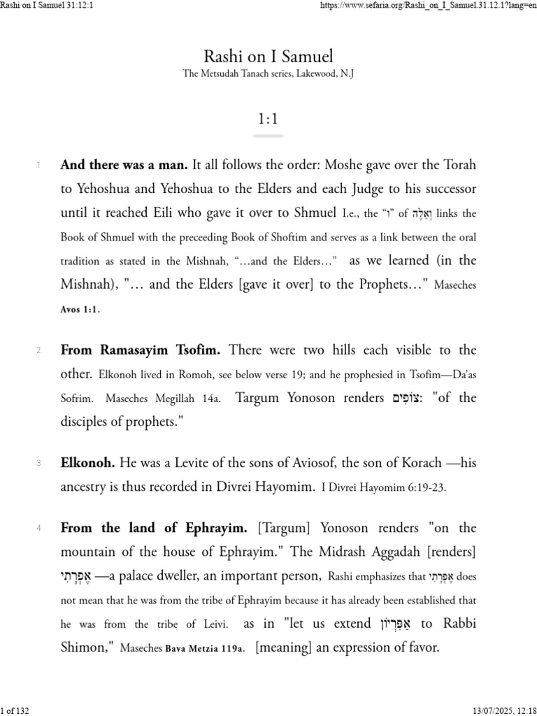 09 RaSHi On 1 Samuel | PDF | Nevi'im | Books Of Samuel