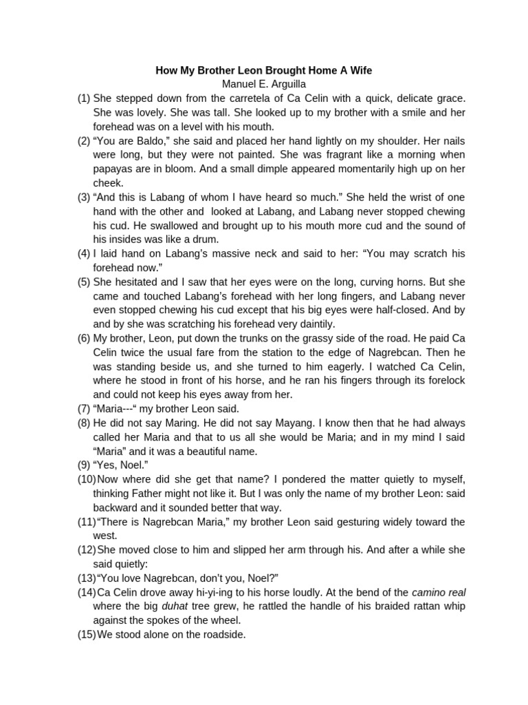 How My Brother Leon Brought Home A Wife | PDF